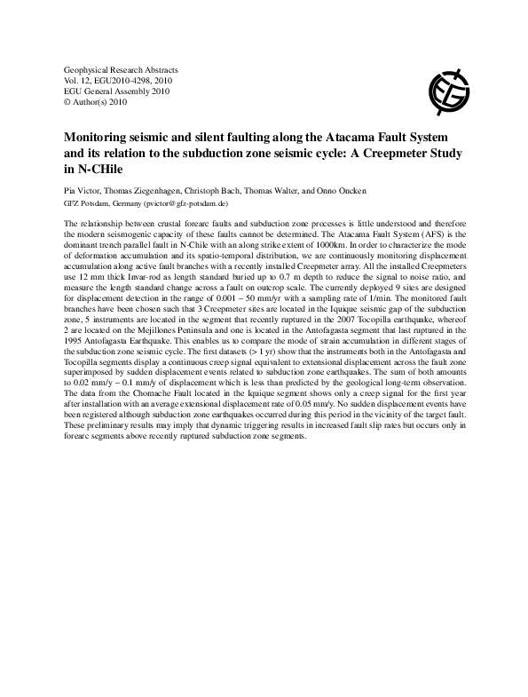 (PDF) Monitoring seismic and silent faulting along the Atacama Fault ...