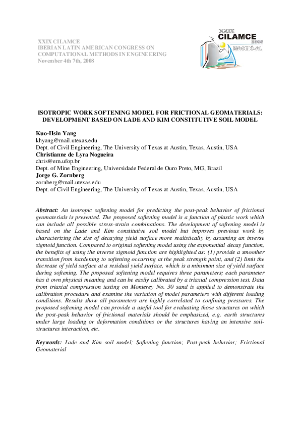 (PDF) Isotropic work softening model for frictional geomaterials ...