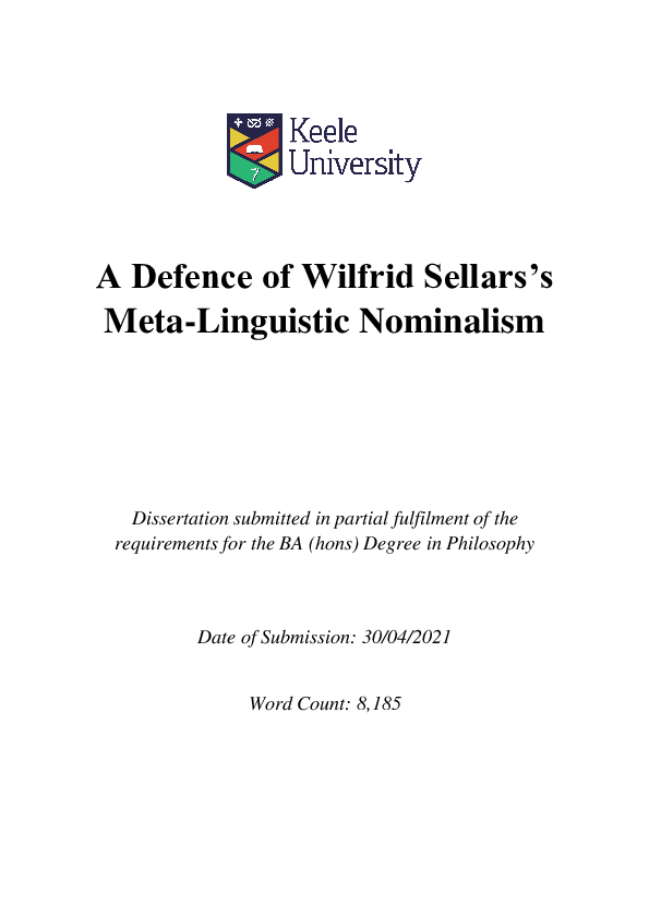 (PDF) A Defence of Wilfrid Sellars's Meta-Linguistic Nominalism