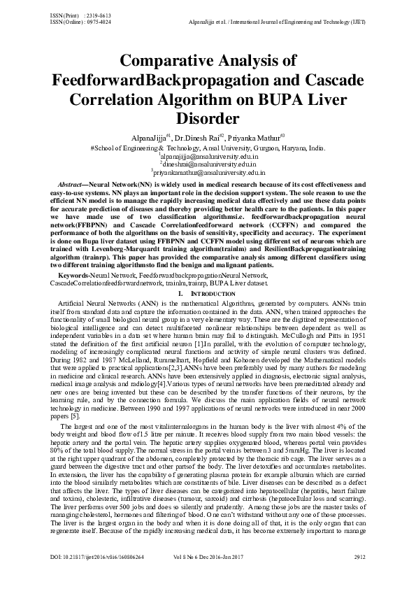 (PDF) Comparative Analysis of FeedforwardBackpropagation and Cascade Correlation Algorithm on ...