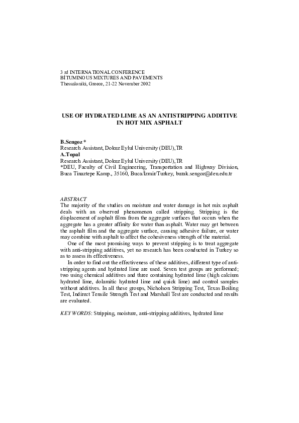 (PDF) Use of Hydrated Lime as an Antistripping Additive in Hot MIX Asphalt