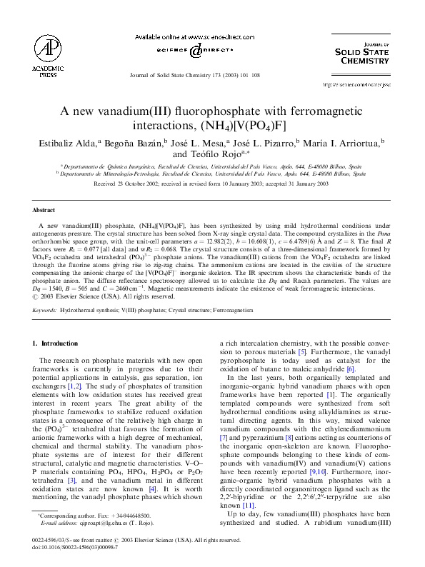 (PDF) A new vanadium(III) fluorophosphate with ferromagnetic ...