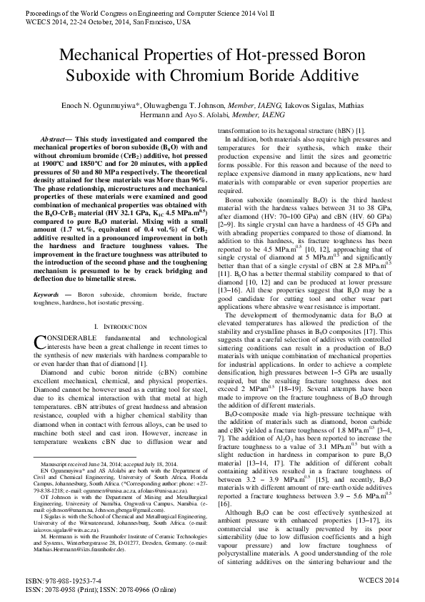 (PDF) Mechanical Properties of Hot-pressed Boron Suboxide with Chromium ...