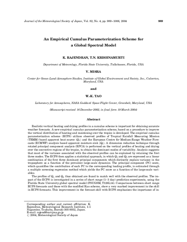 (PDF) An Empirical Cumulus Parameterization Scheme for a Global Spectral Model | Kavirajan ...