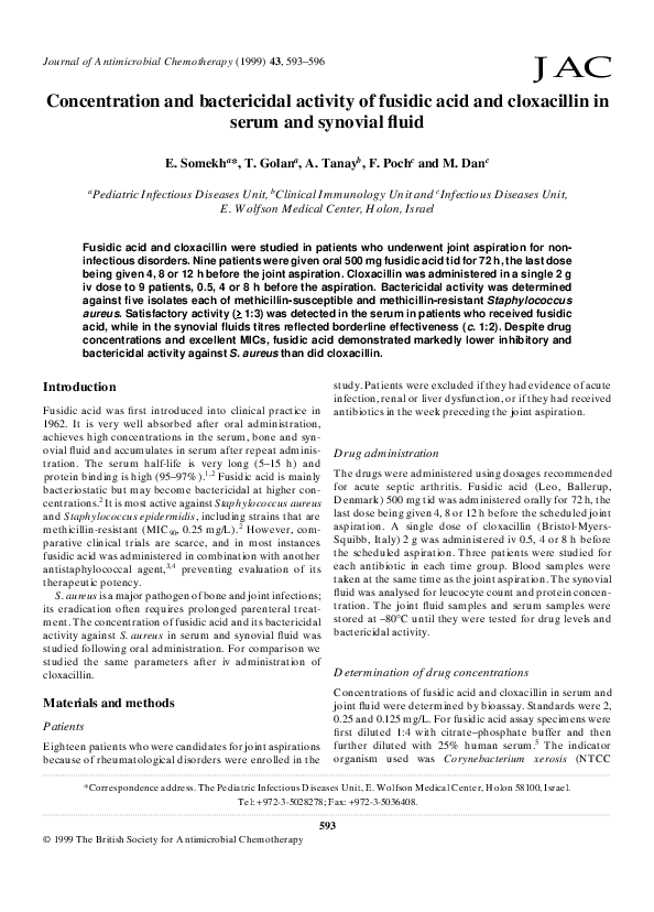 (PDF) Concentration and bactericidal activity of fusidic acid and ...