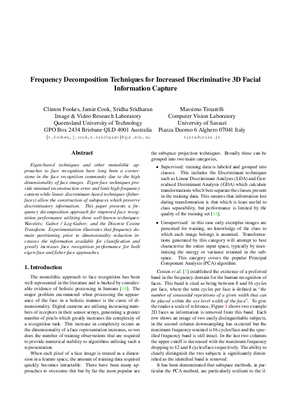 (PDF) Frequency decomposition techniques for increased discriminative 3D facial information capture