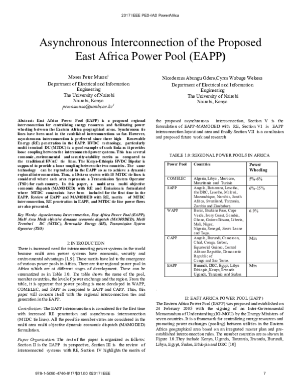 (PDF) Asynchronous interconnection of the proposed East Africa Power ...