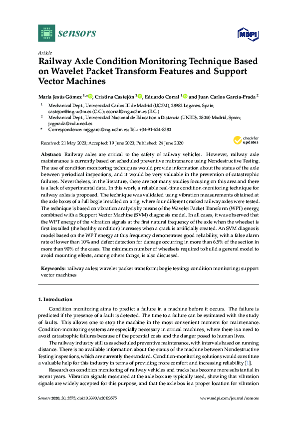 (PDF) Railway Axle Condition Monitoring Technique Based on Wavelet Packet Transform Features and ...