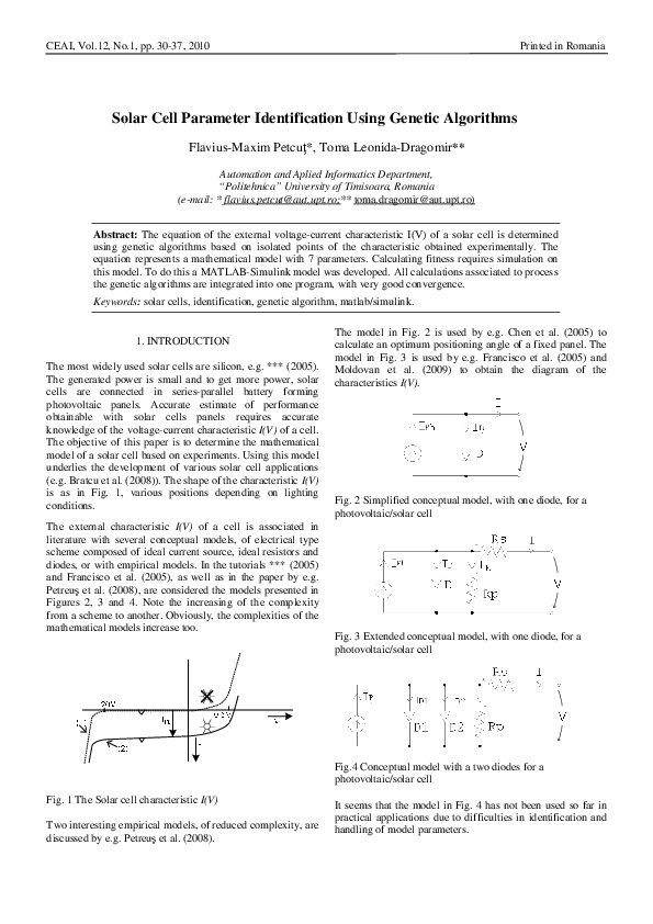 Pdf Solar Cell Parameter Identification Using Genetic Algorithms