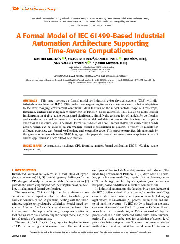 (PDF) A Formal Model of IEC 61499-Based Industrial Automation Architecture Supporting Time-Aware ...