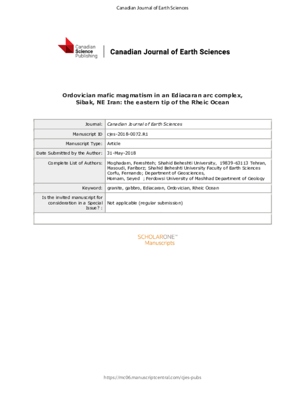 (PDF) Ordovician mafic magmatism in an Ediacaran arc complex, Sibak, northeastern Iran: the ...