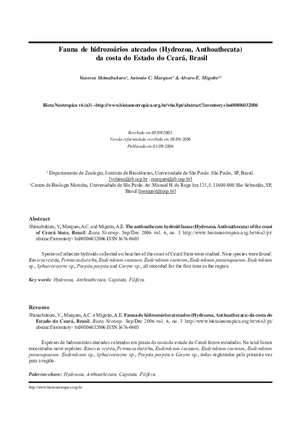 (PDF) The anthoathecate hydroid fauna (Hydrozoa, Anthoathecata) of the ...