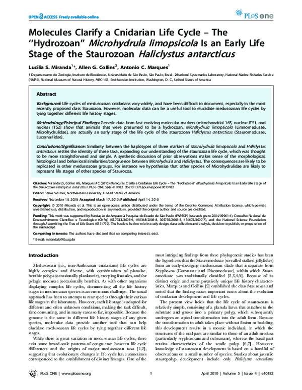 (PDF) Molecules clarify a Cnidarian life cycle: the Hydrozoan ...