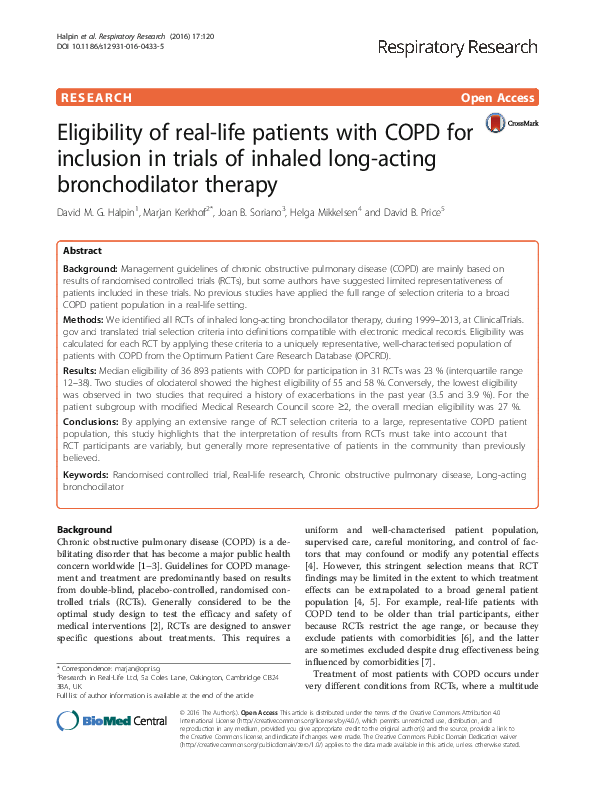 (PDF) Eligibility of real-life patients with COPD for inclusion in ...