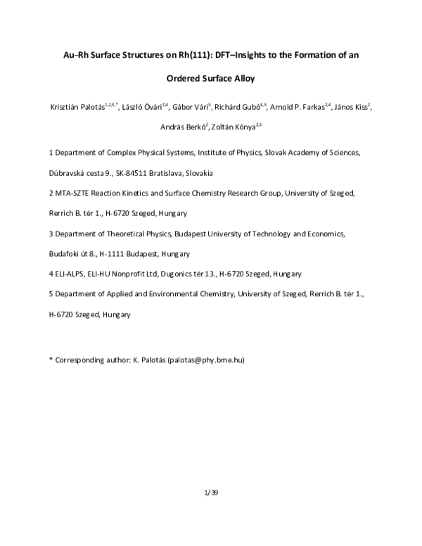 (PDF) Au–Rh Surface Structures on Rh(111): DFT Insights into the ...