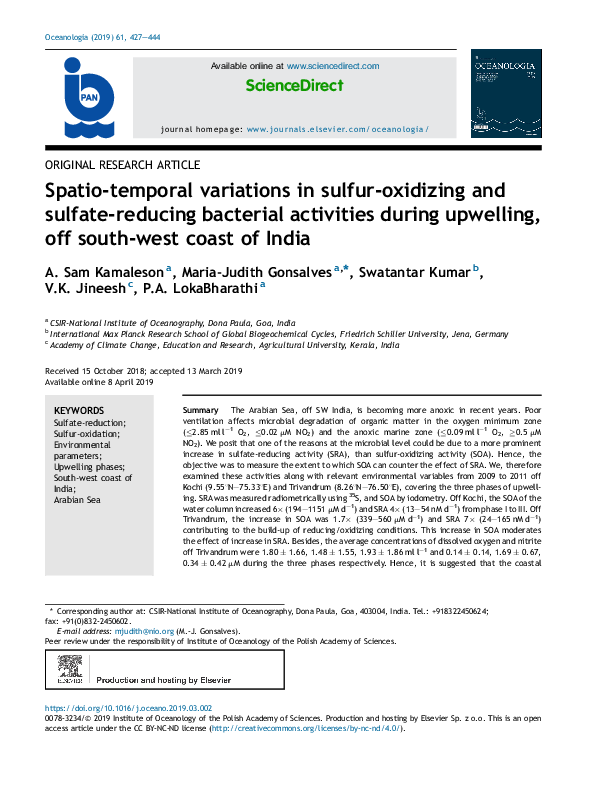 (PDF) Spatio-temporal variations in sulfur-oxidizing and sulfate-reducing bacterial activities ...