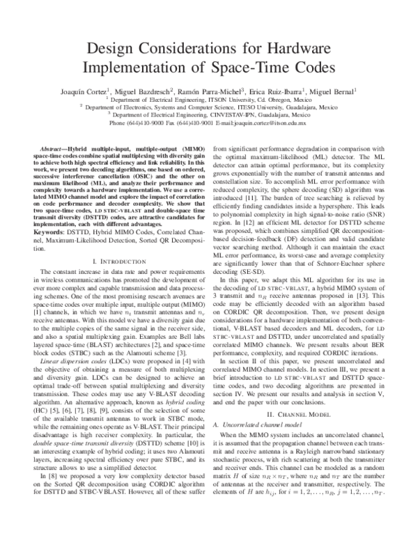 (PDF) Design Considerations for Hardware Implementation of Space-Time Codes