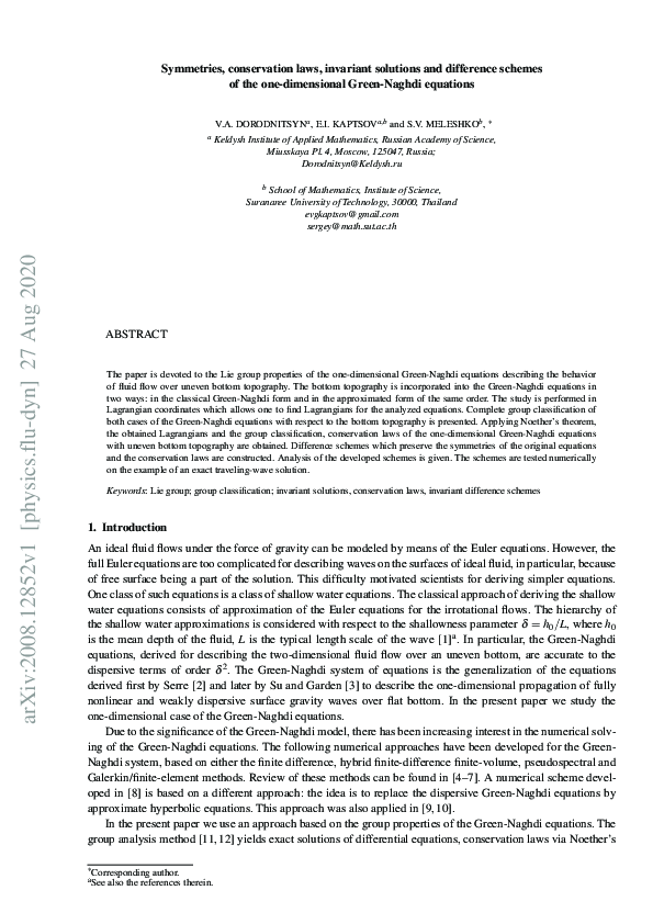 Pdf Symmetries Conservation Laws Invariant Solutions And Difference Schemes Of The One