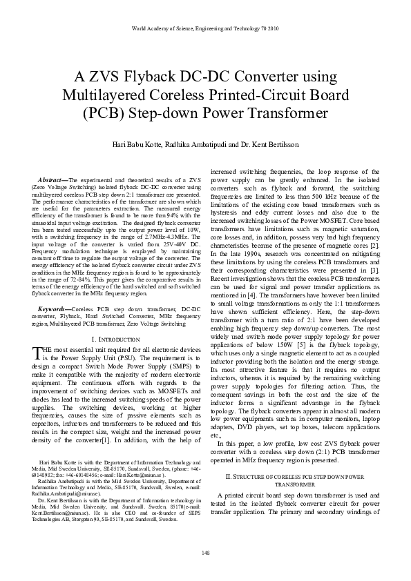 (PDF) A ZVS Flyback DC-DC Converter using Multilayered Coreless Printed ...