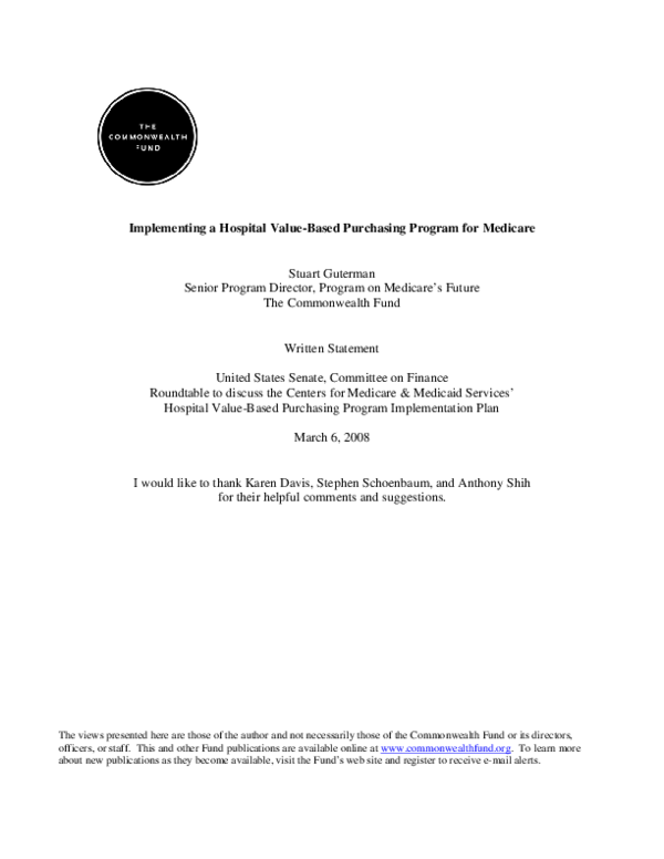 (PDF) Implementing a Hospital Value-Based Purchasing Program for Medicare