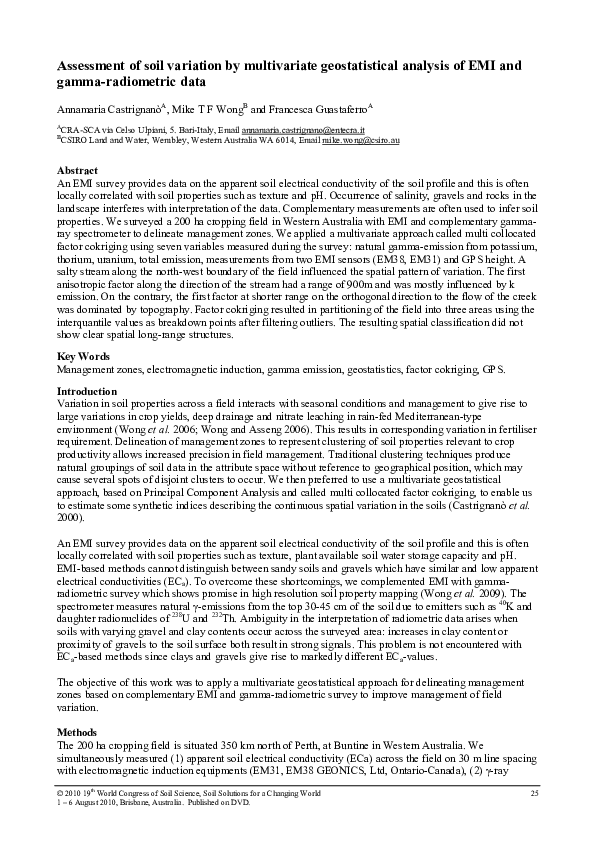 (PDF) Assessment of soil variation by multivariate geostatistical analysis of EMI and gamma ...