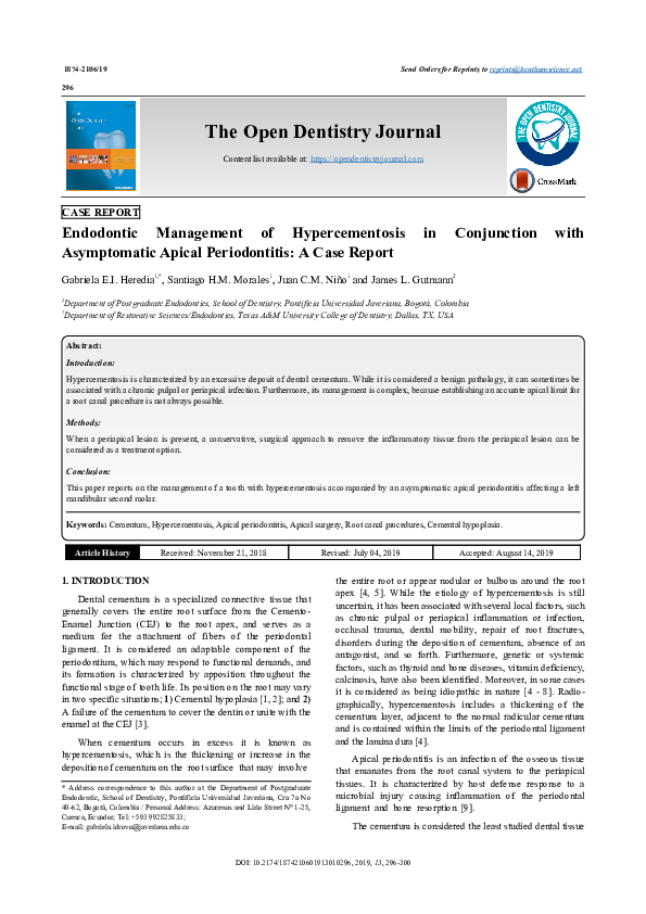 (PDF) Endodontic Management of Hypercementosis in Conjunction with ...