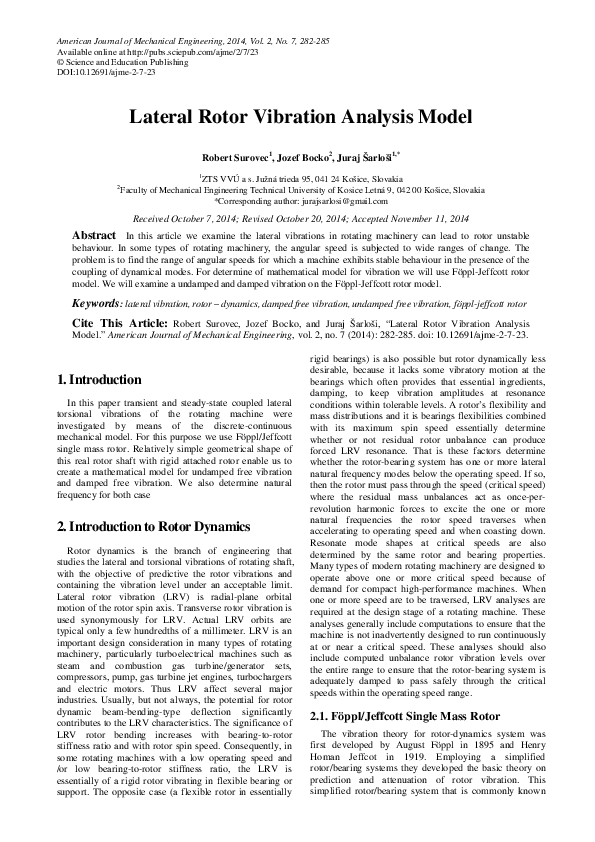 (PDF) Lateral Rotor Vibration Analysis Model