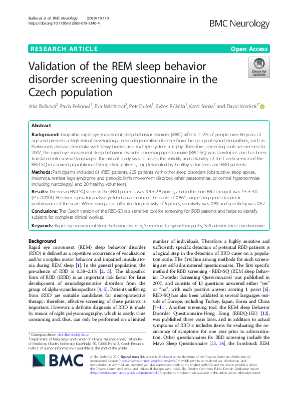 (PDF) Validation of the REM sleep behavior disorder screening ...