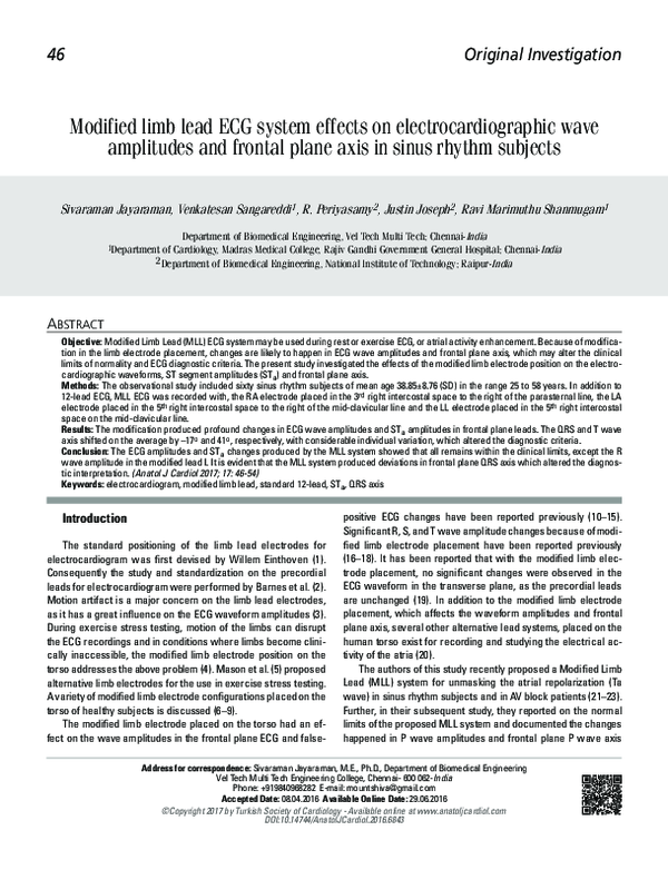 (PDF) Modified limb lead ECG system effects on electrocardiographic ...
