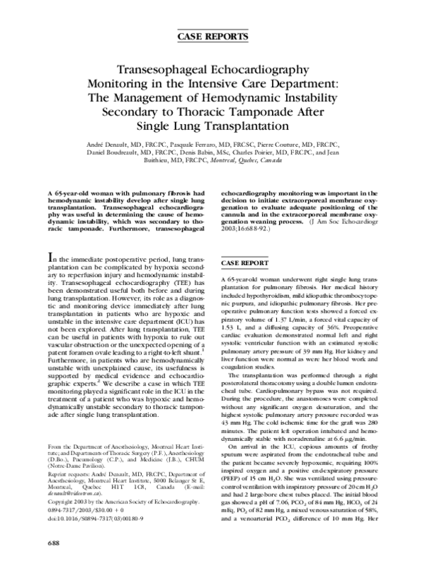 (PDF) Transesophageal echocardiography monitoring in the intensive care ...