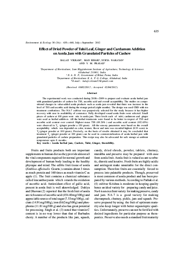 (PDF) Effect of Dried Powder of Tulsi Leaf, Ginger and Cardamom ...