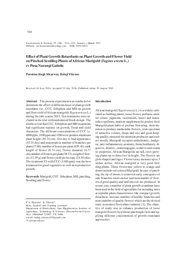 (PDF) Effect of Plant Growth Retardants on Plant Growth and Flower ...
