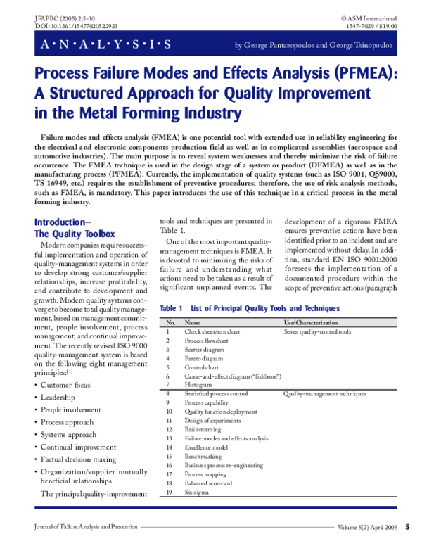 (PDF) Process failure modes and effects analysis (PFMEA): A structured ...