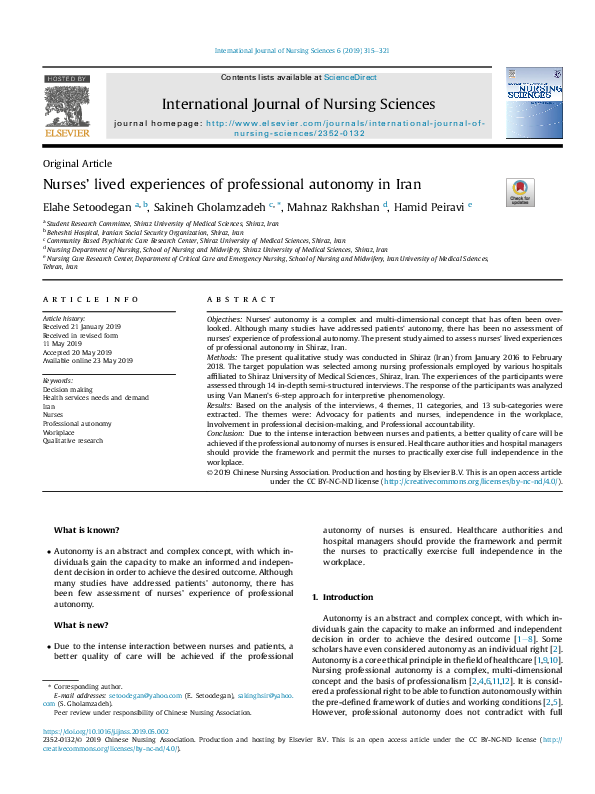 (PDF) Nurses’ lived experiences of professional autonomy