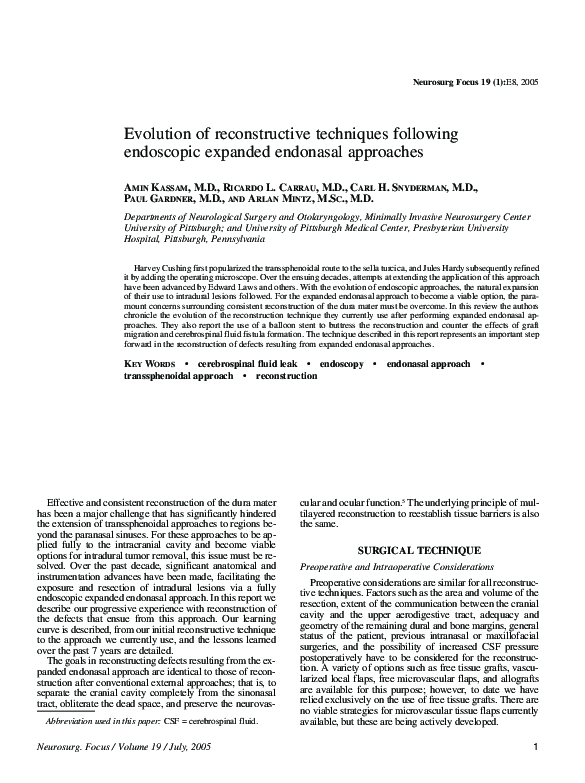(PDF) Evolution of Reconstructive Techniques Following Endoscopic ...