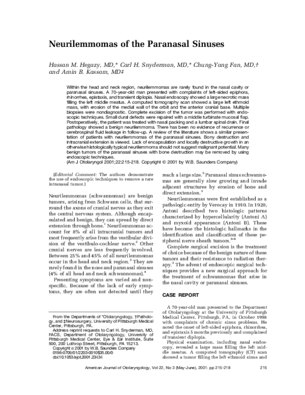 (PDF) Neurilemmomas of the paranasal sinuses