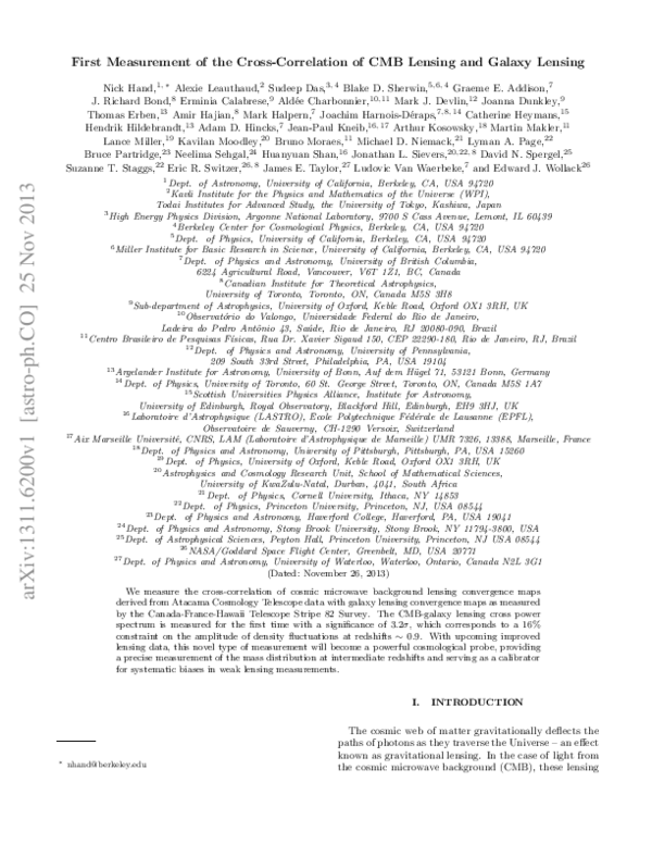 (PDF) First measurement of the cross-correlation of CMB lensing and galaxy lensing | Bruno ...