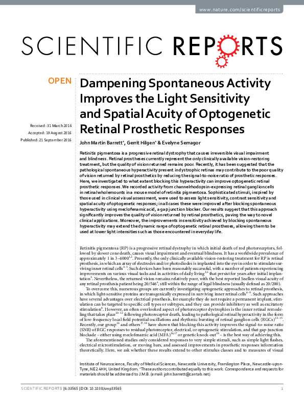 (PDF) Dampening Spontaneous Activity Improves the Light Sensitivity and ...