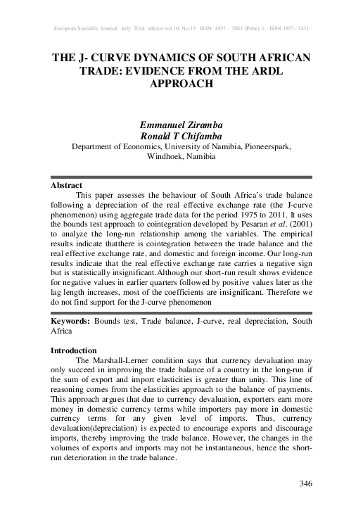 (PDF) The J- Curve Dynamics of South African Trade: Evidence from the ...