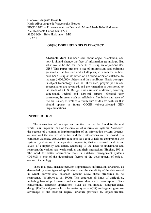 Pdf Object Oriented Gis In Practice