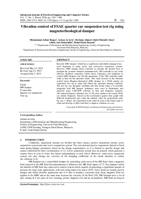(PDF) Control of MR Dampers in FSAE Suspension Systems