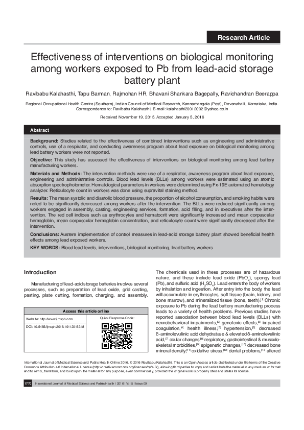 (PDF) Effectiveness of interventions on biological monitoring among ...