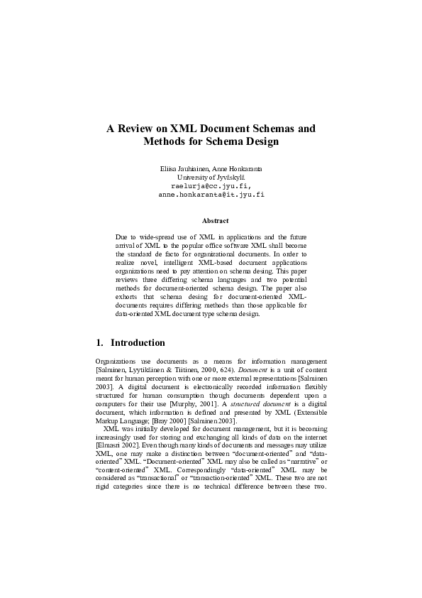 A Review On Xml Document Schemas And Methods For Schema Design