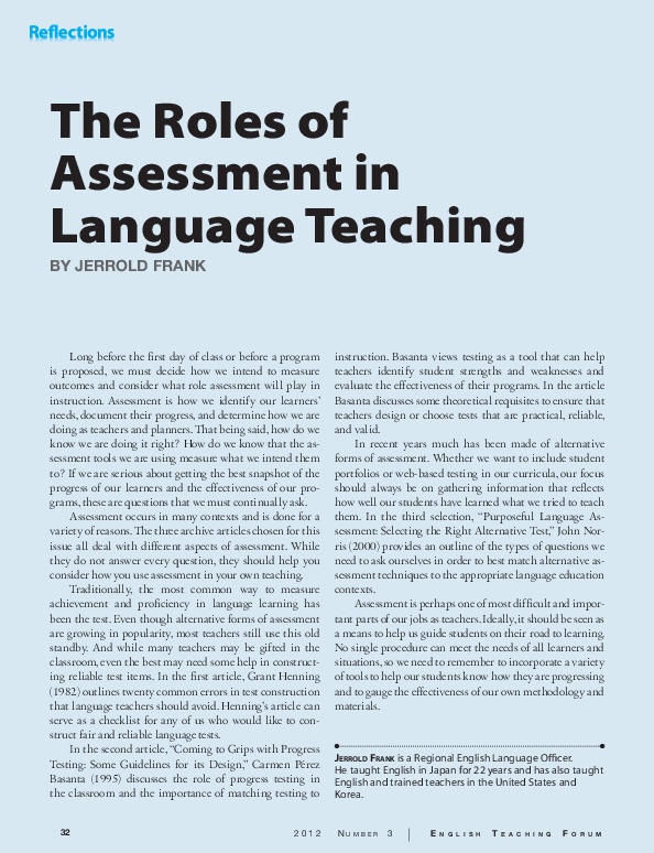 (PDF) The Roles of Assessment in Language Teaching