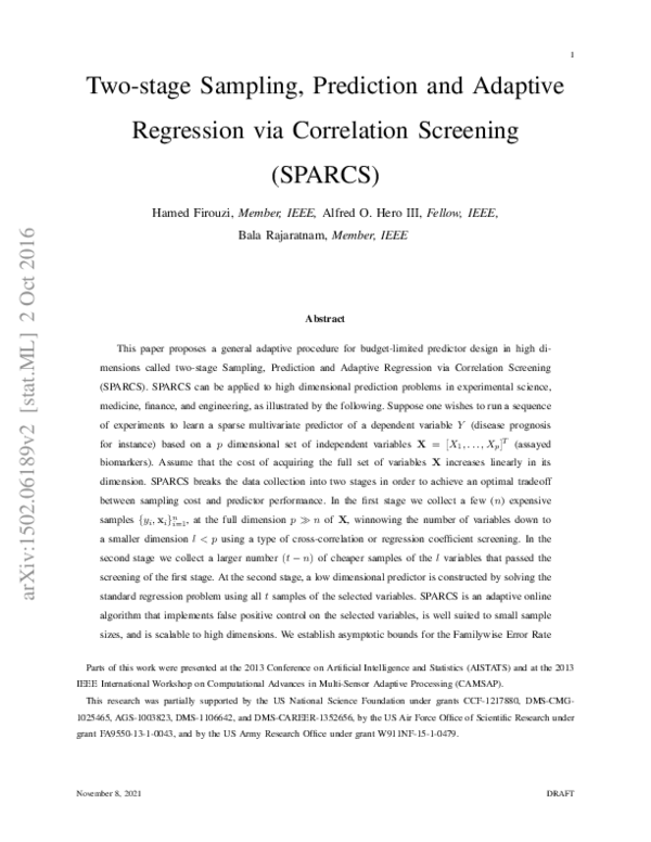 Pdf Two Stage Sampling Prediction And Adaptive Regression Via