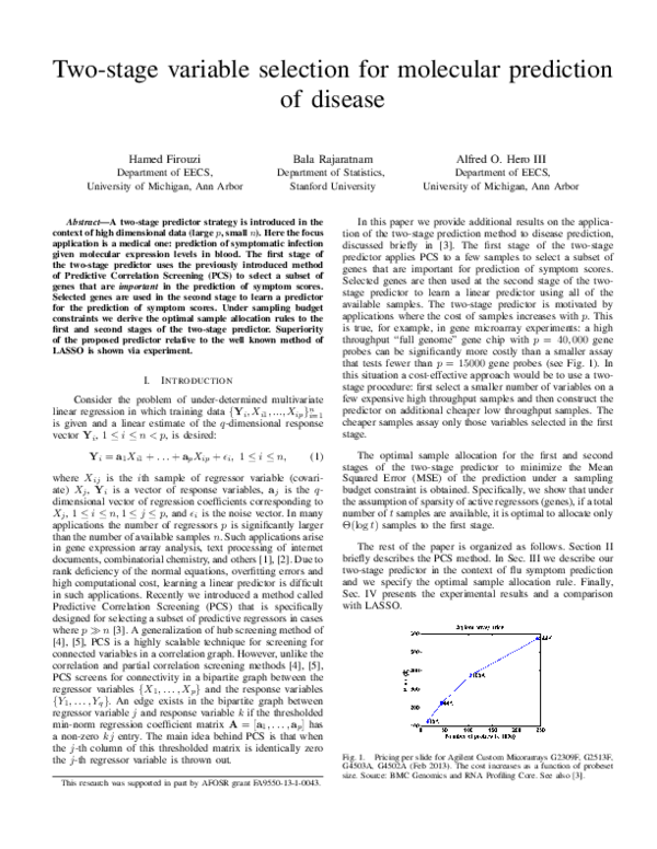 (PDF) Two-stage variable selection for molecular prediction of disease