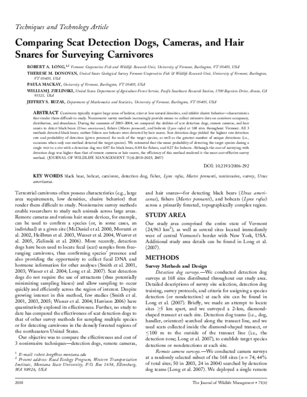 (PDF) Comparing Scat Detection Dogs, Cameras, and Hair Snares for ...