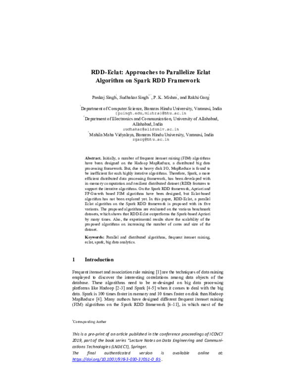 Pdf Rdd Eclat Approaches To Parallelize Eclat Algorithm On Spark Rdd Framework