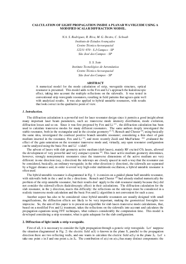 Pdf Calculation Of Light Propagation Inside A Planar Waveguide Using
