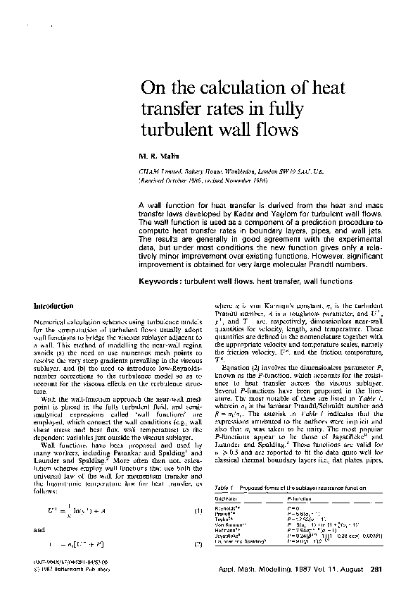 (PDF) On the calculation of heat transfer rates in fully turbulent wall ...
